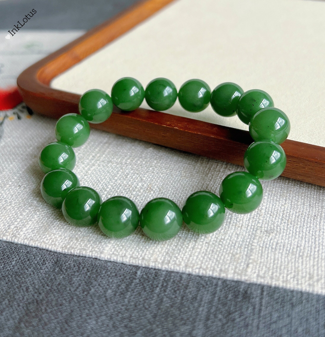 12MM Rich Green Jade Bracelet Premium Genuine Nephrite Jade Big Jade ...