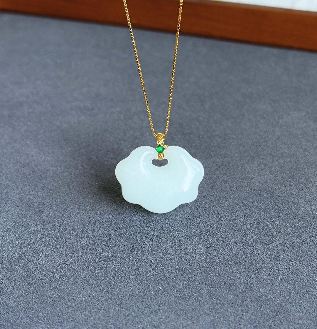 Genuine White Nephrite Jade Cloud Pendant Necklace With 18K Gold Bail ...