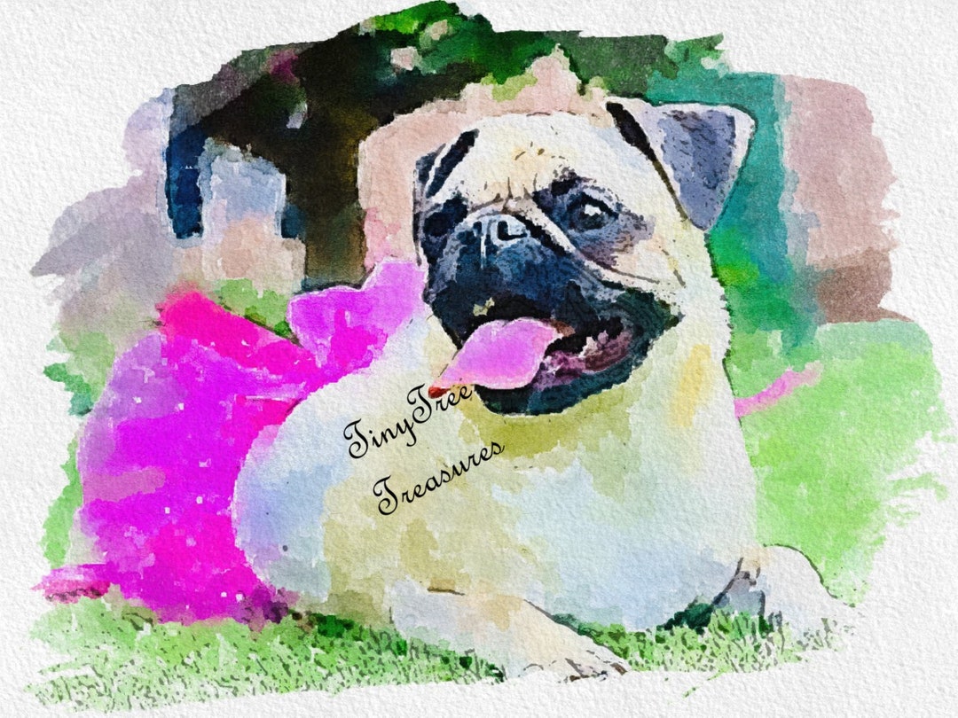 Pug Watercolor Instant Download, High Resolution Digital Image, DIY ...