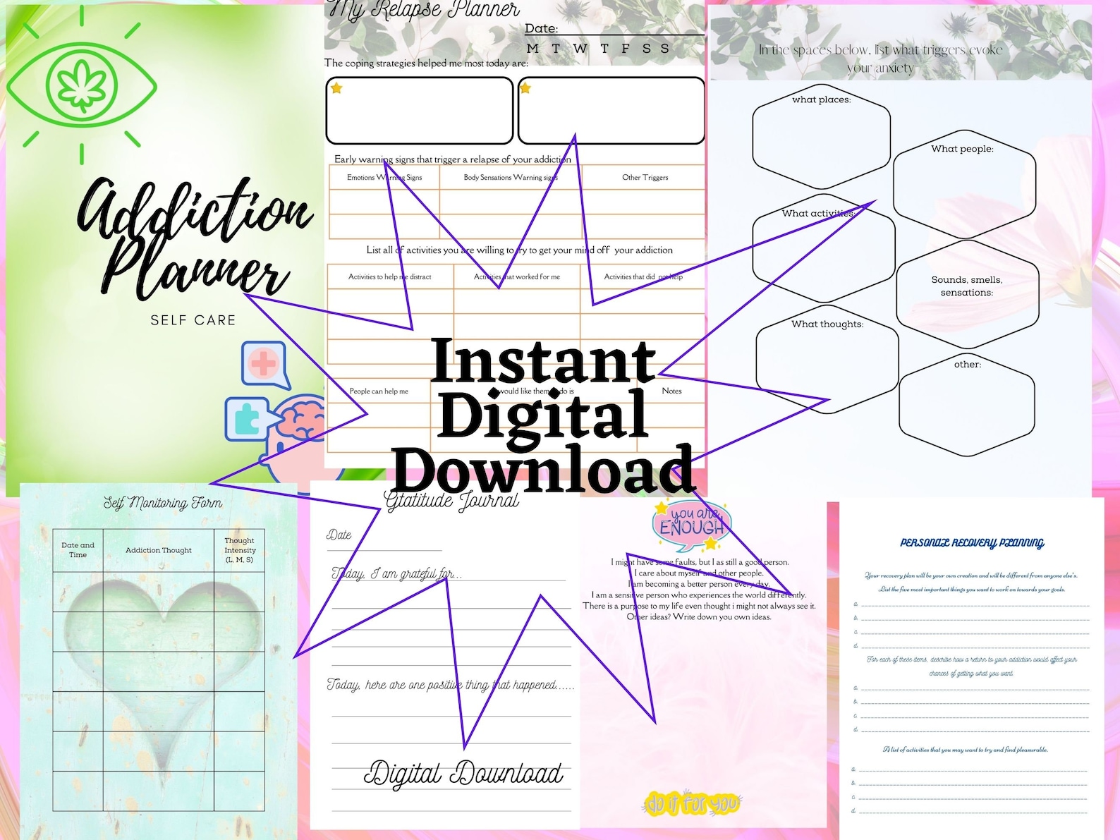 Addiction Recovery Worksheets Sobriety Planner Communication, Anxiety ...