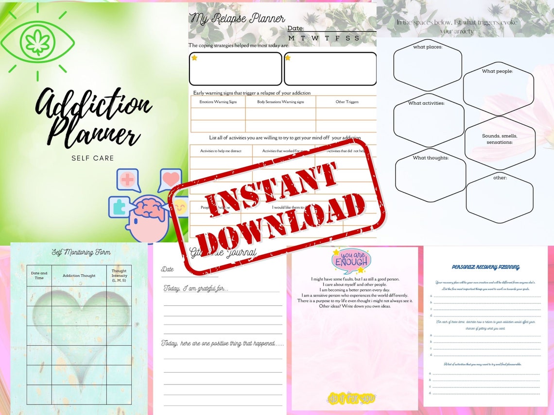 Addiction Recovery Worksheets Sobriety Planner Communication, Anxiety ...