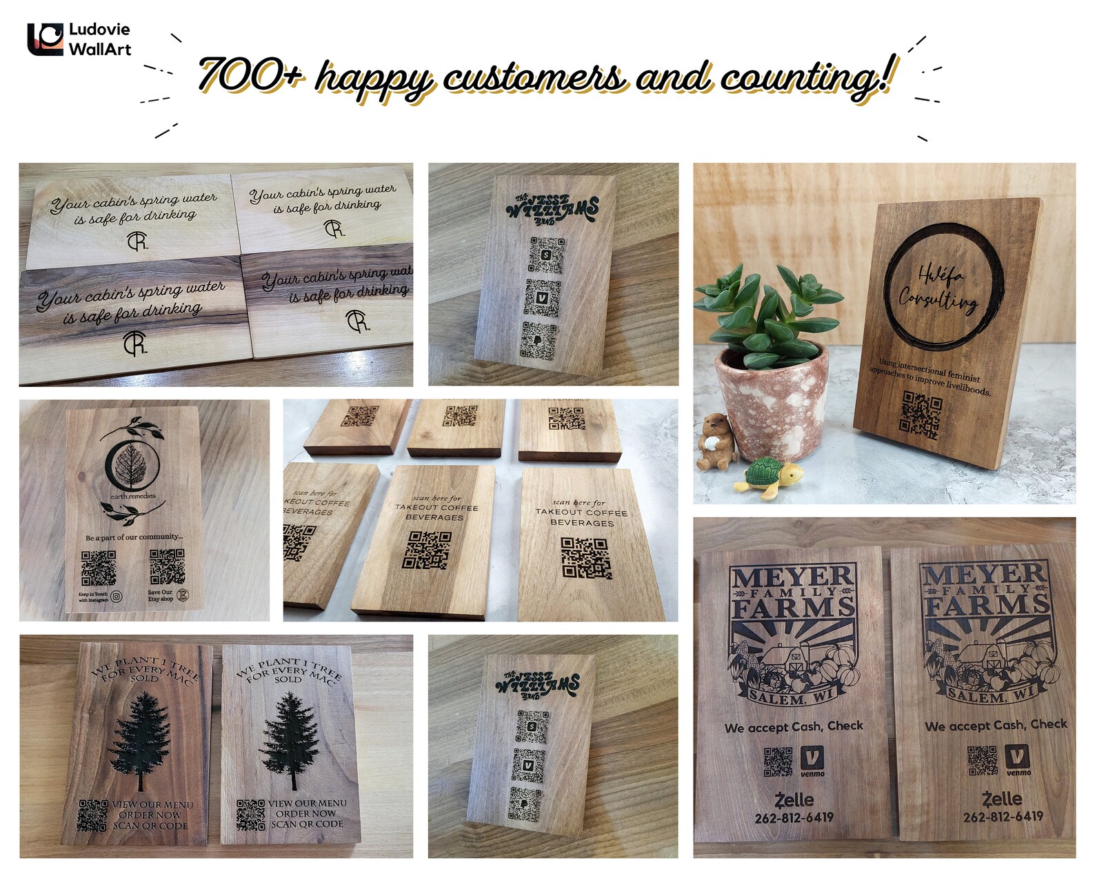 Custom Engraved Walnut Wood Business Sign With QR Code - Etsy