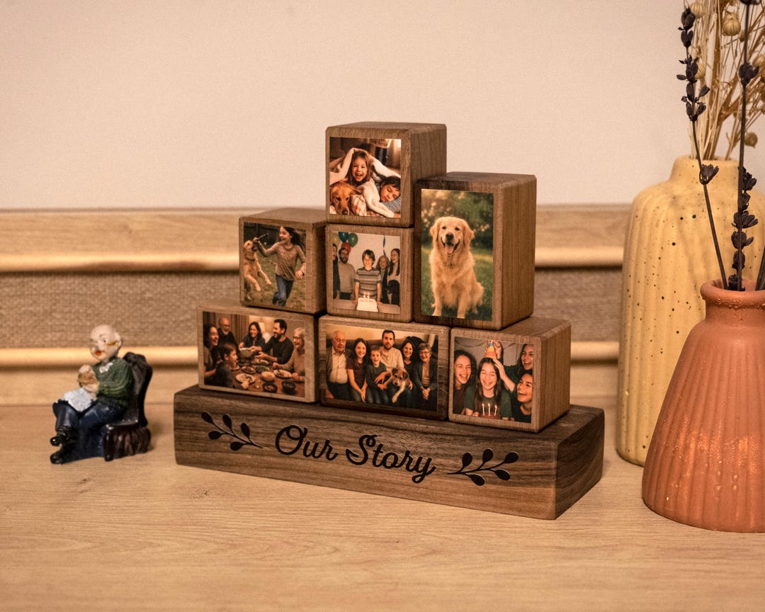 Custom Wooden Photo Blocks Collage – Stackable Wood Photo Block Set ...
