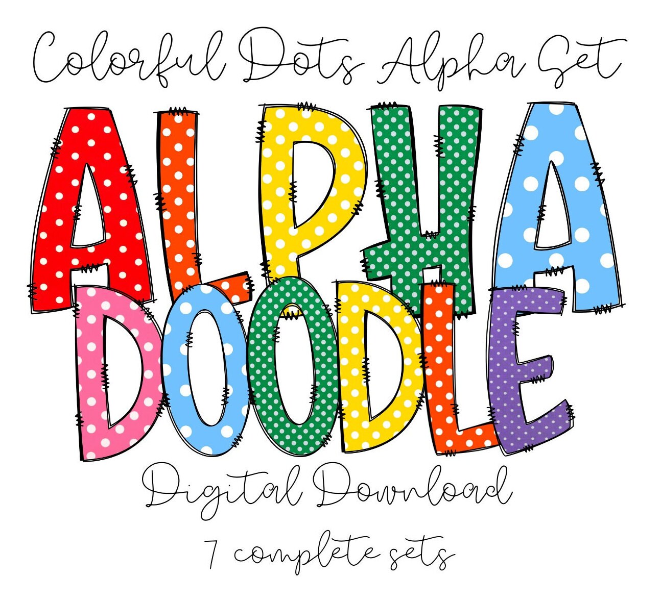 Colorful Dot Alpha Doodle Set, 7 Complete Alpha Sets - Etsy