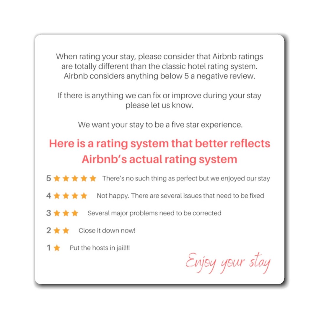 Airbnb Rating Magnet, 6" Magnet to Get Better Ratings for Vacation ...