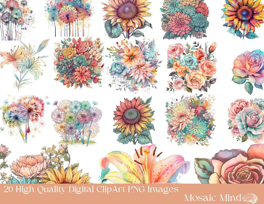 20-piece Floral PNG Clip Art Bundle: Blossoming Flower Collection for ... 20-piece Floral PNG Clip Art Bundle: Blossoming Flower Collection for ...