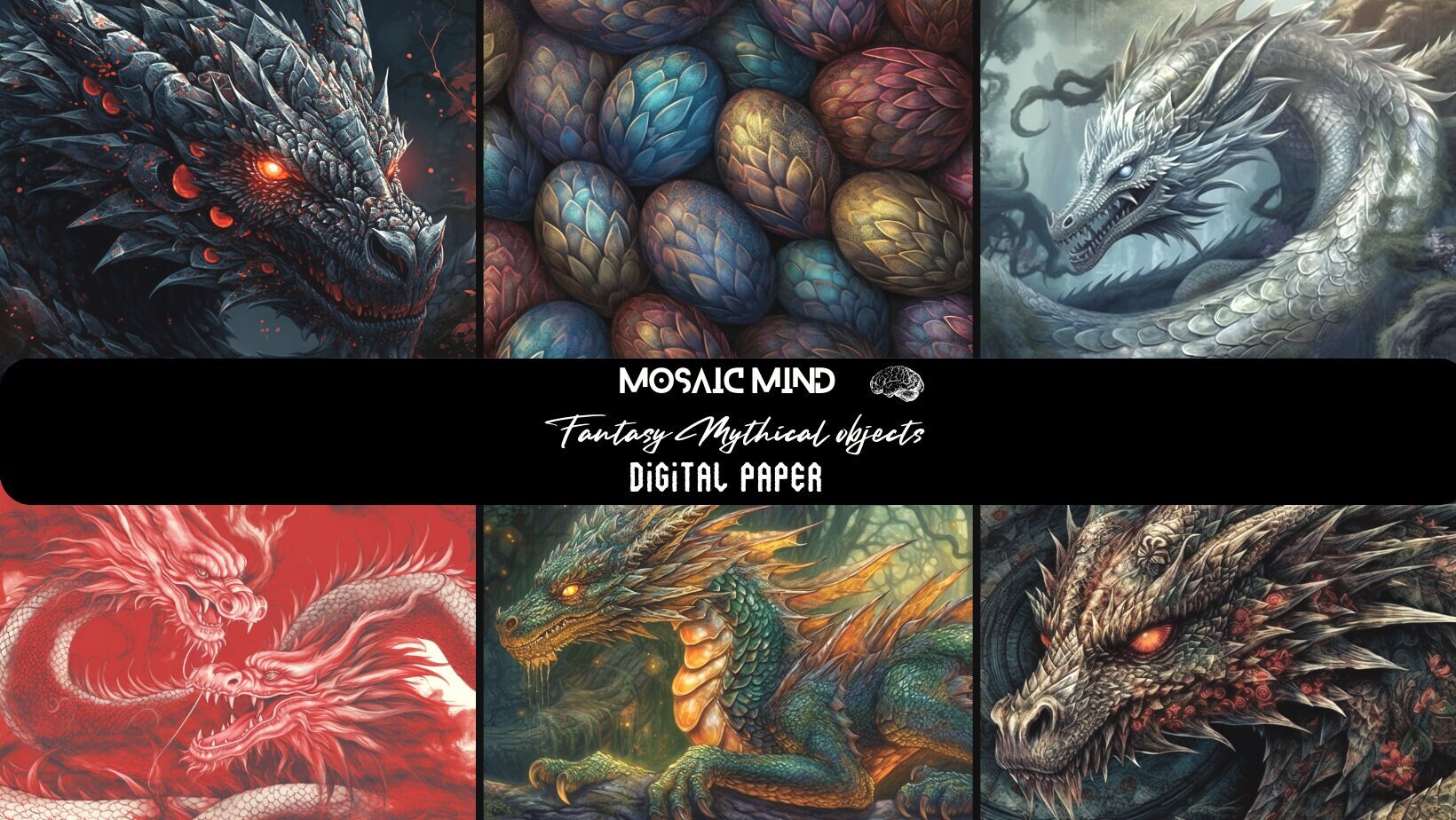 Dragon Magic Digital Paper Mythical Creatures AI Art, Fantasy ...