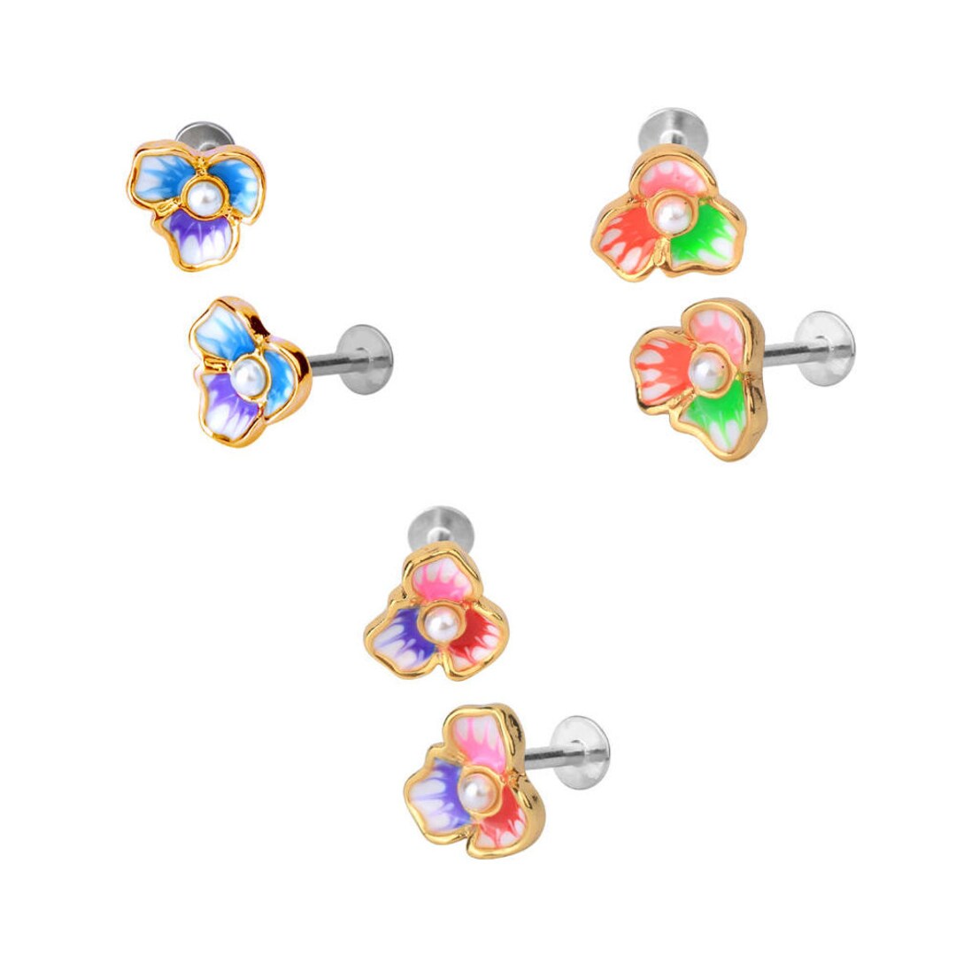 3 Three Petal Flowers With Gold Trim and Faux Pearl Center 16 Gauge 1/4 ...