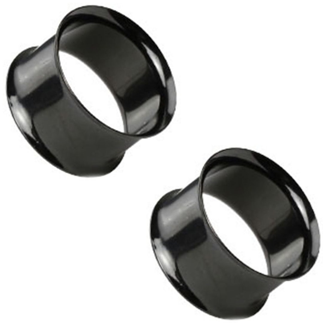 Pair of Black Titanium Ion Double Flare Ear Plugs Tunnels Earlets E225 ...