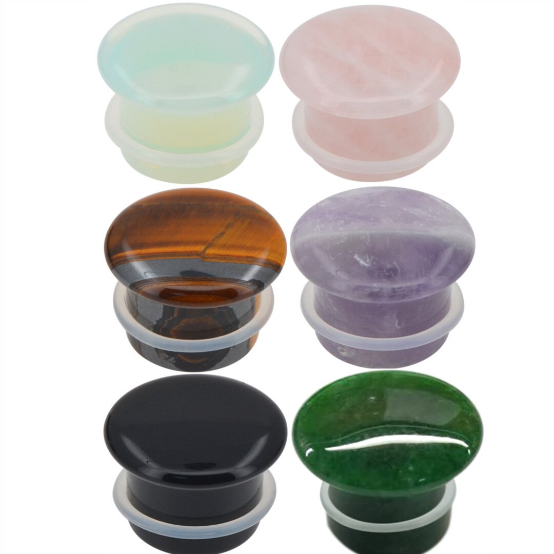 Set of 6 Pairs Single Flare Stone Ear Plugs Silicone O-ring Expander ...