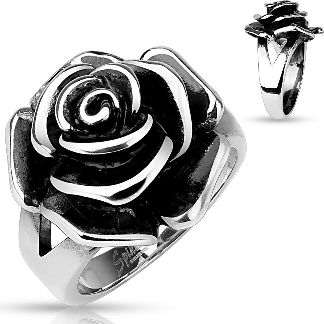 Full Bloom Single Rose Cast Band Ring Stainless Steel Band - Etsy