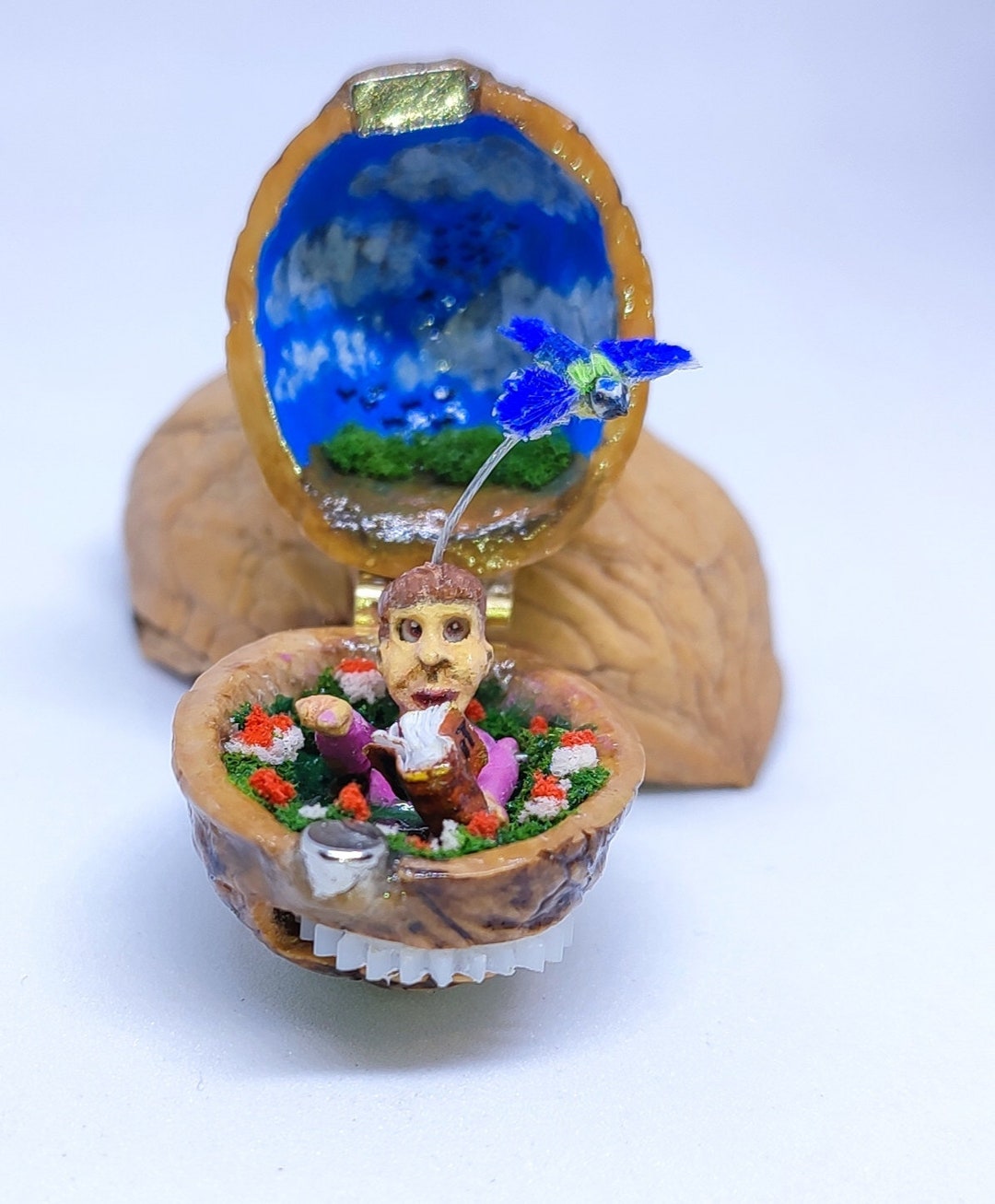 Miniature Automaton: Man, Book, Bird. - Etsy