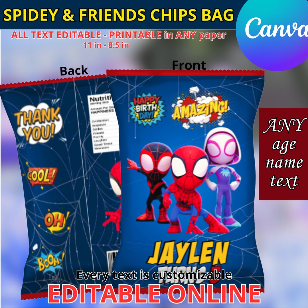 Spidey and Friends Chips Bags EDITABLE IN CANVA - Etsy