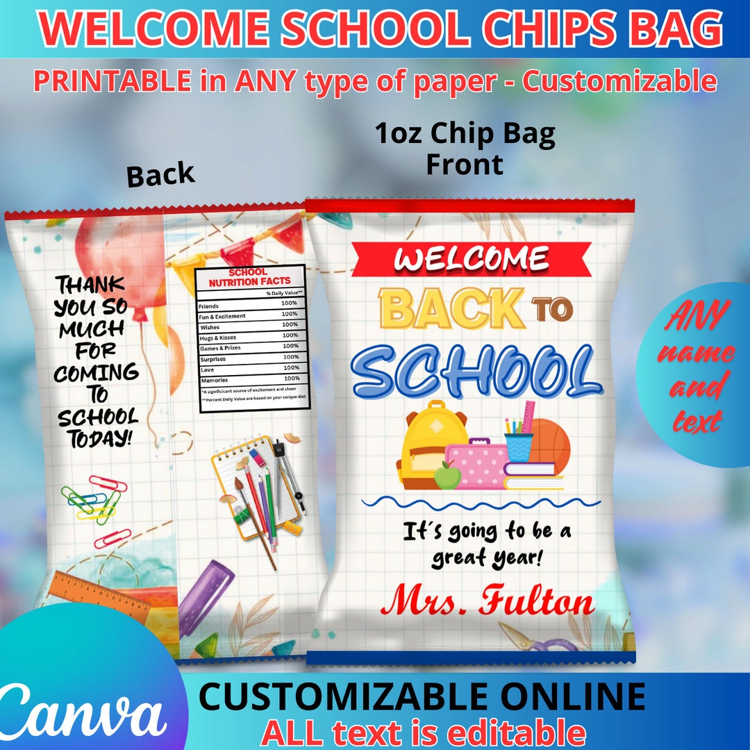 Welcome Back to School. Chip Bags. Editable in CANVA. - Etsy
