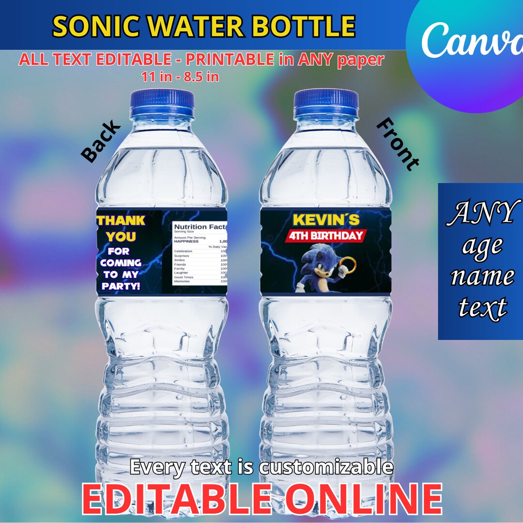Sonic Water Label. Editable in Canva. - Etsy