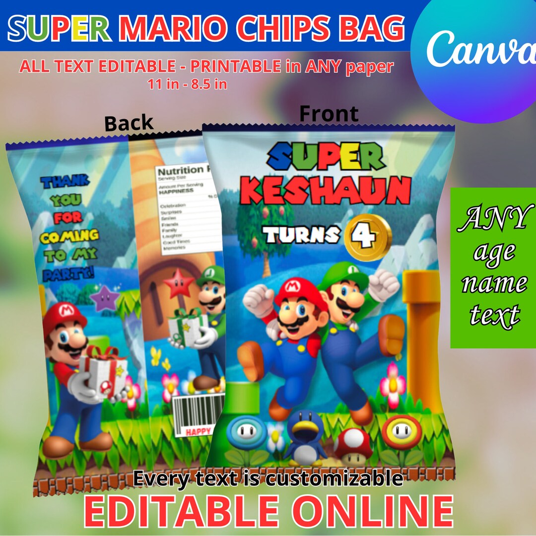 Super Mario Chip Bags. Editable in Canva. - Etsy
