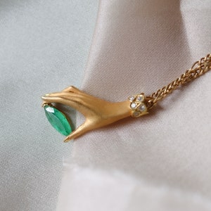 18ct Gold Carrera Y Carrera Emerald and Diamond Hand Pendant Necklace ...