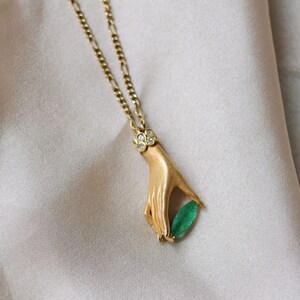 18ct Gold Carrera Y Carrera Emerald and Diamond Hand Pendant Necklace ...