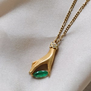 18ct Gold Carrera Y Carrera Emerald and Diamond Hand Pendant Necklace ...