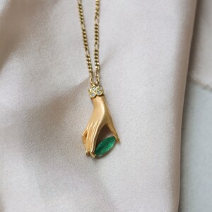 18ct Gold Carrera Y Carrera Emerald and Diamond Hand Pendant Necklace ...