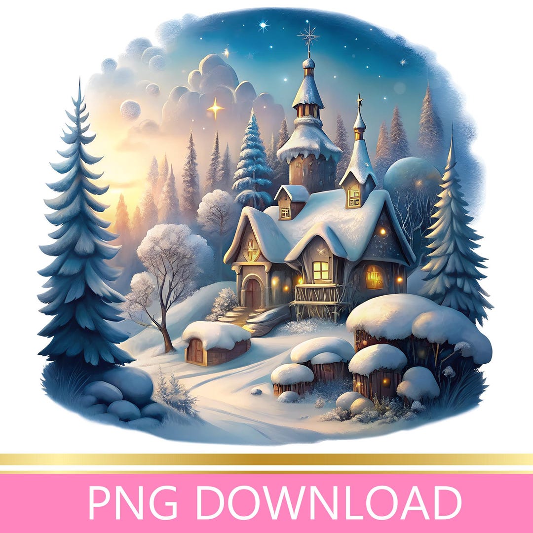 Fairytale Winter Landscape PNG, Winter Forest Cabin, Winter Scene ...