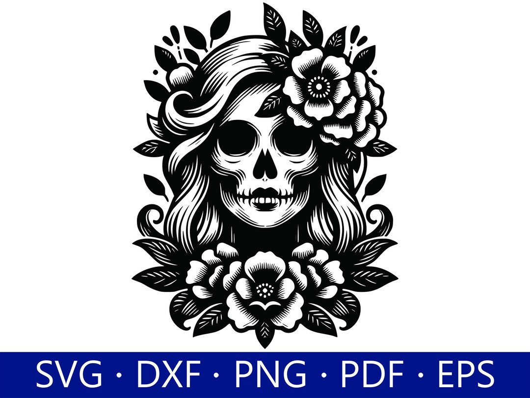Floral Woman Skull SVG, Floral Skull SVG, Skeleton Head Svg, Skull PNG ...
