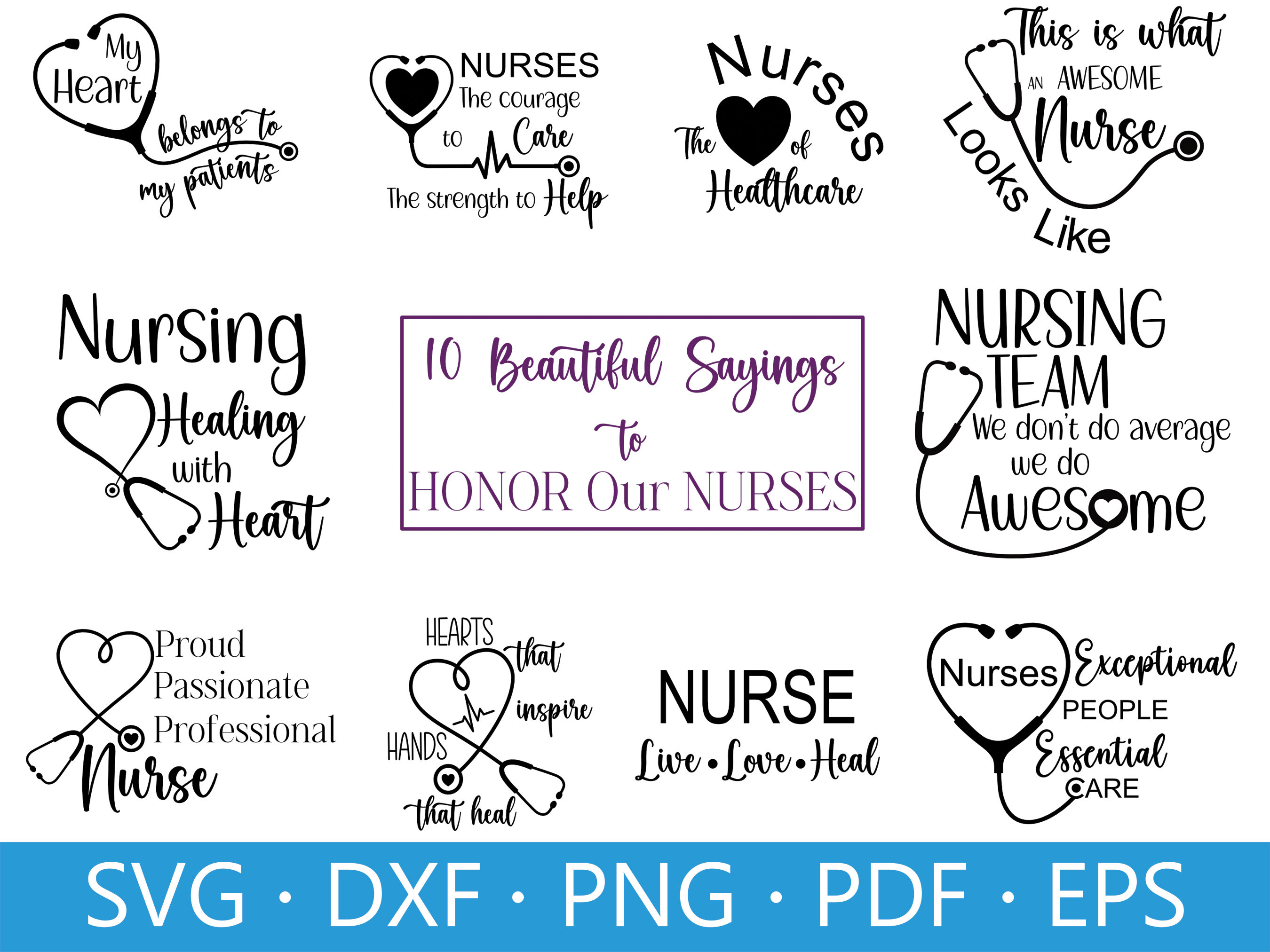 Nurse SVG Bundle, Nurse Quotes SVG, Heart Stethoscope SVG, Nurse Svg ...