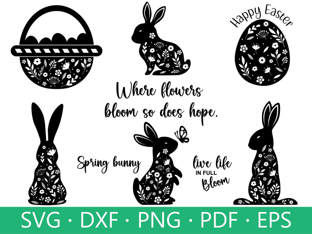 Spring Bunny SVG, Spring Bunny PNG, Easter Bunny Shape Svg, Floral ...