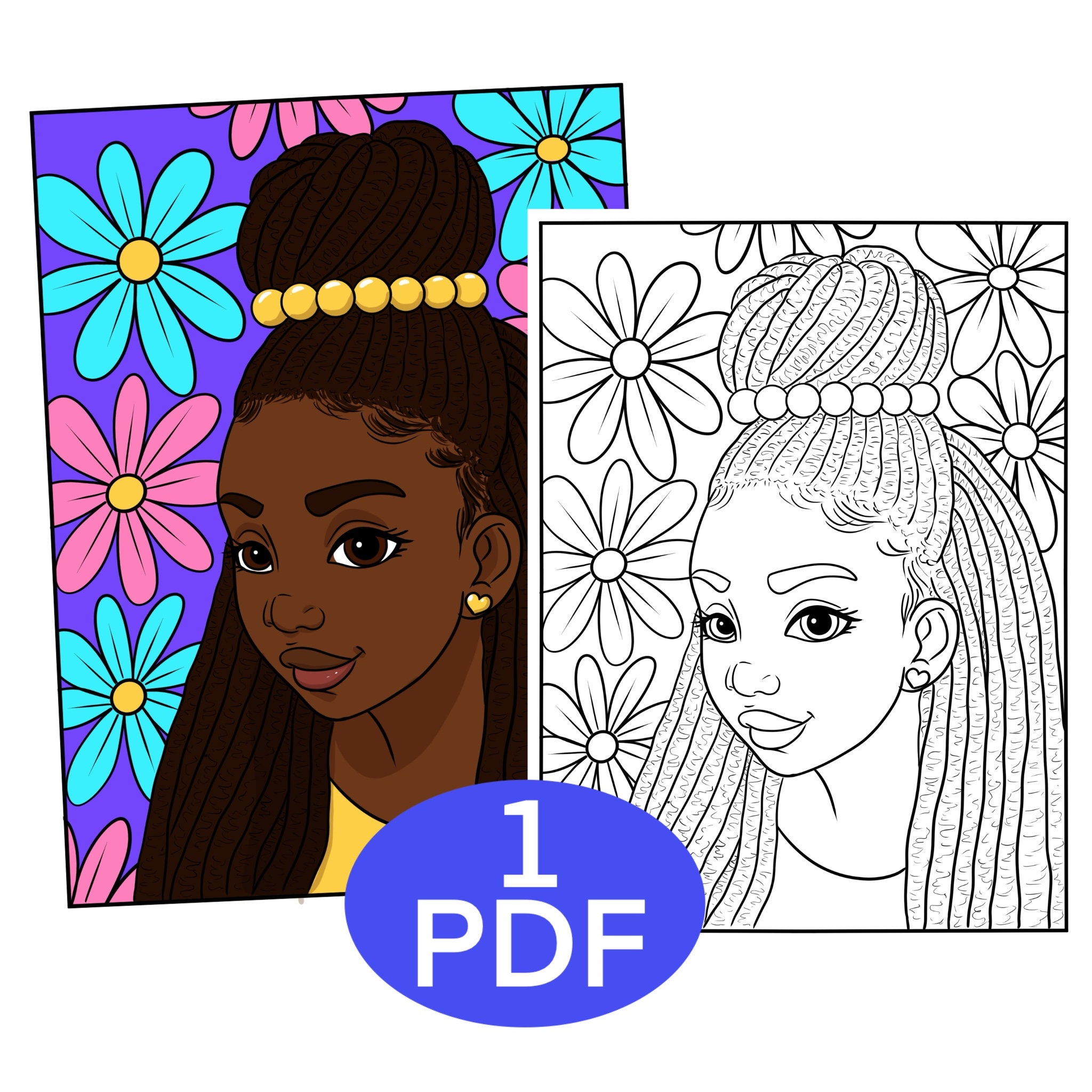 Afro Girl Coloring Page, Coloring Page for Black Girls | Digital Coloring Page Download - Etsy
