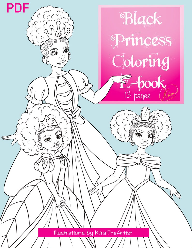 Black Princess Digital Coloring Book | 13 Digital Coloring Pages ...