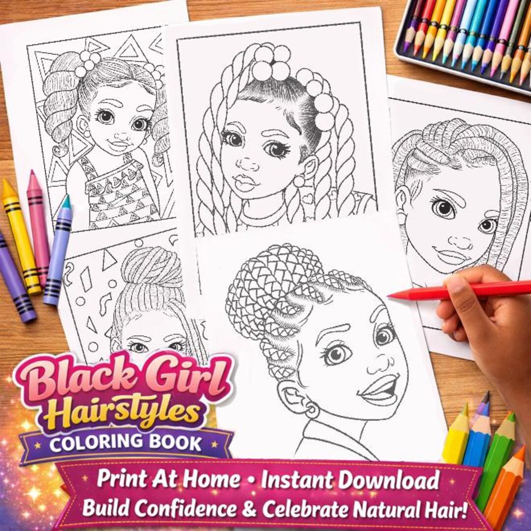 Afro Girl Coloring Pages Bundle (PDF Download) - Etsy