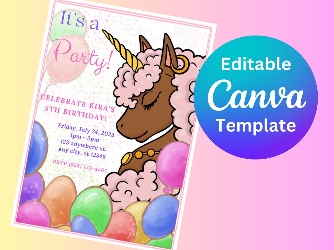 Afro Unicorn Birthday Party Invitation| Black Unicorn Invitation ...