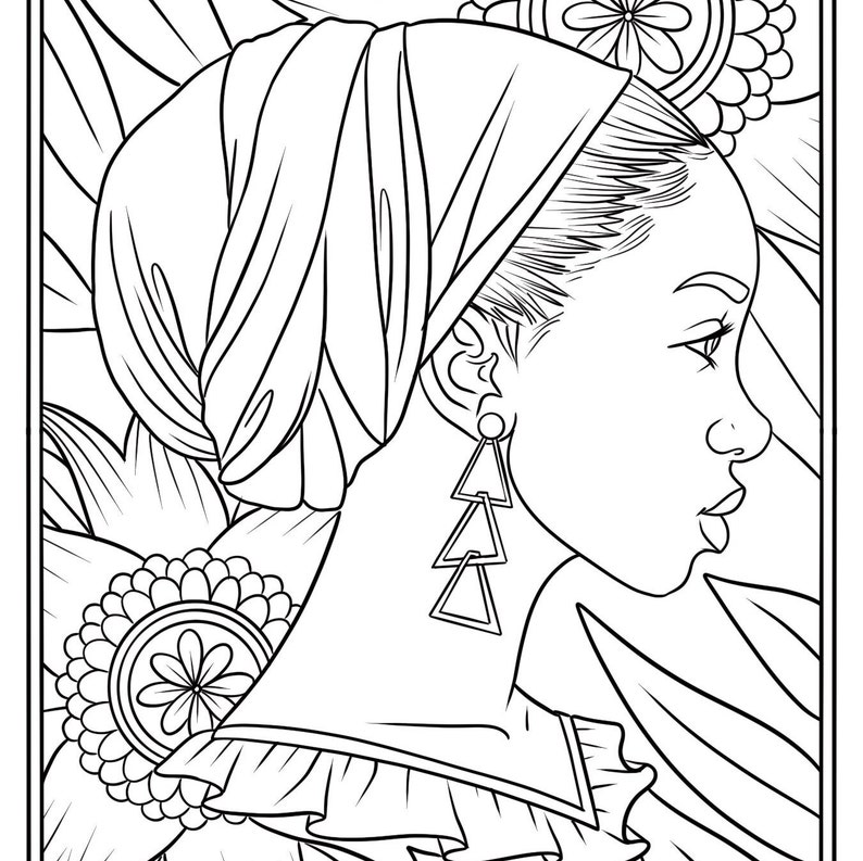 Black Woman Head Wrap Coloring Page Coloring Page for Black Girls and ...