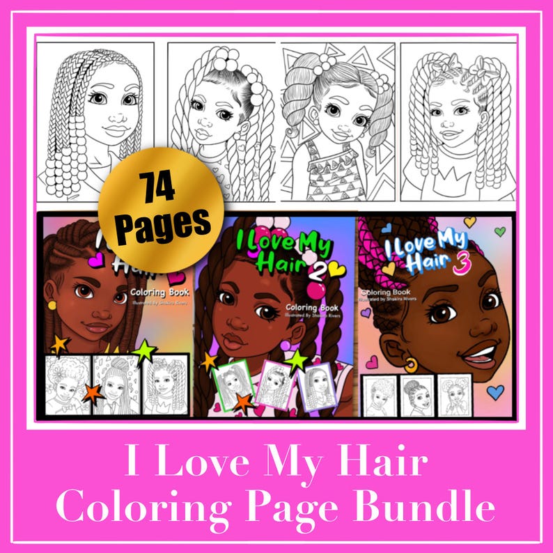 I Love My Hair, Black Girl Coloring Pages Bundle | Coloring Pages for ...