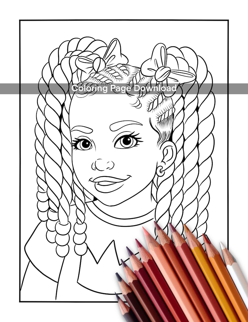 Afro Girl Coloring Page, Coloring Page for Black Girls | Digital ...