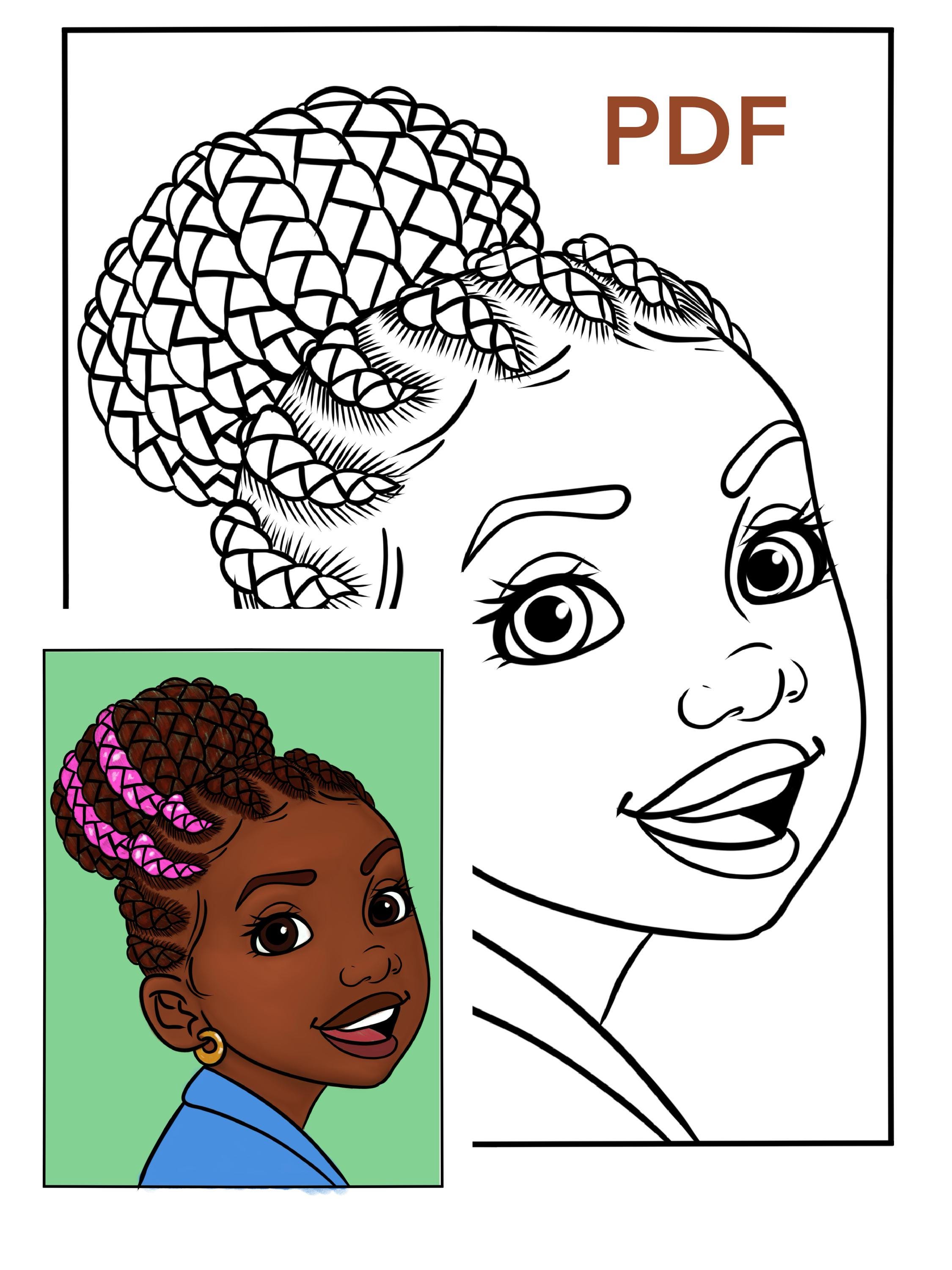 Afro Girl Coloring Page, Coloring Page for Black Girls | Digital ...