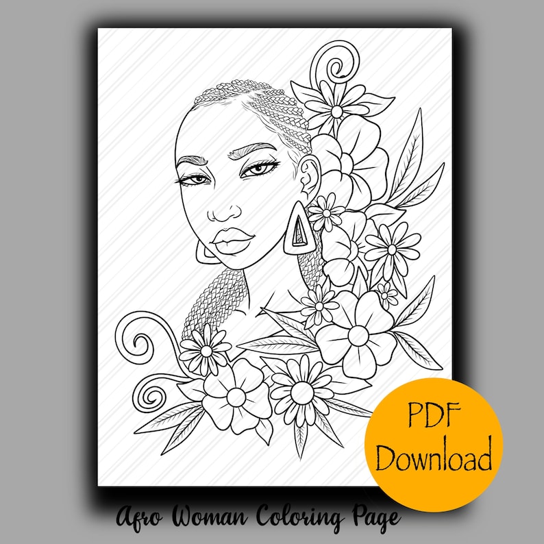 Afro Woman Coloring Page for Black Girls | Digital Coloring Page ...