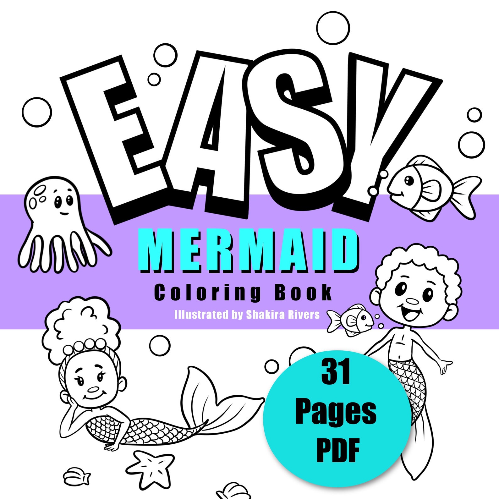 Bold and Easy Mermaid Coloring Book| Digital Coloring Book| PDF ...