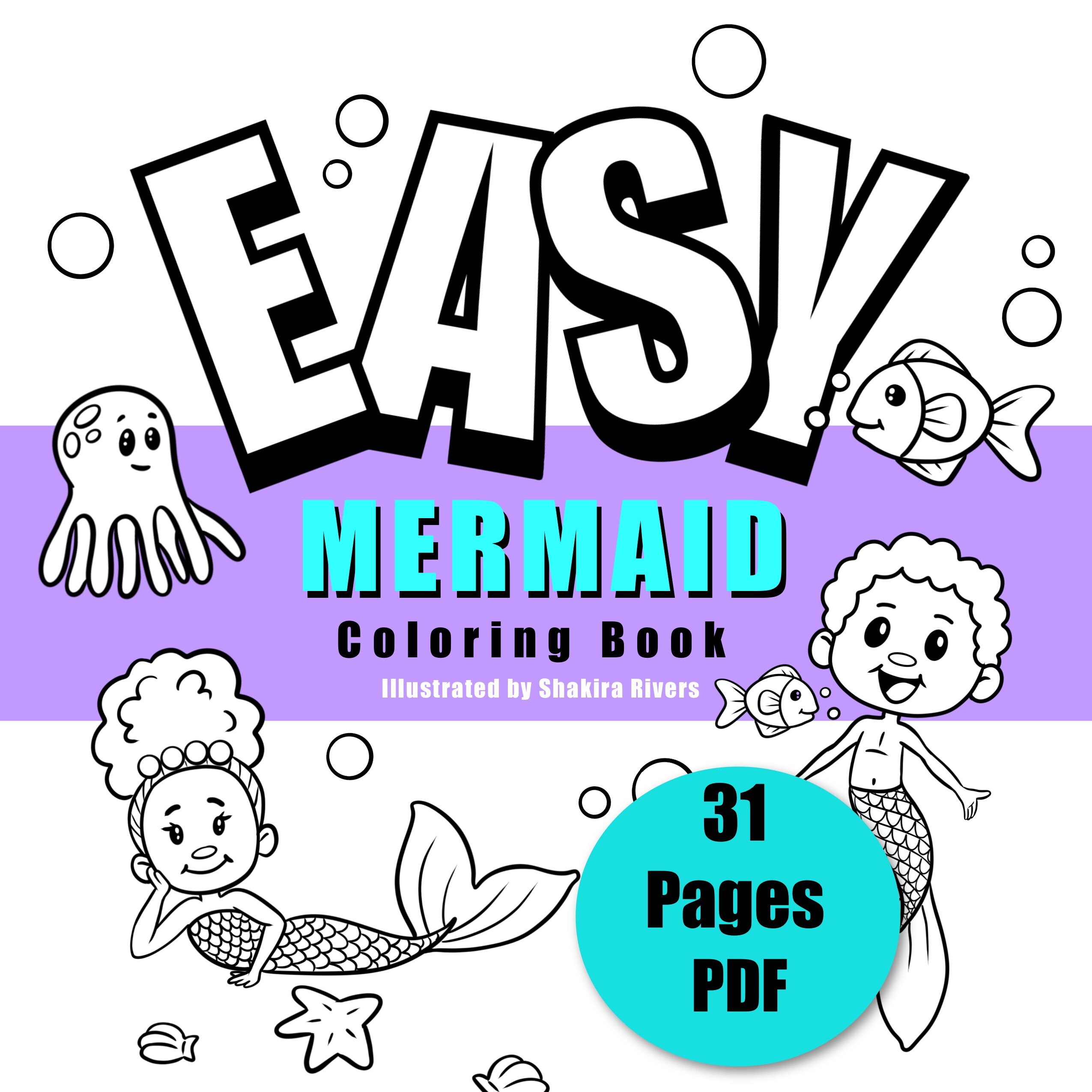 Bold and Easy Mermaid Coloring Book Digital Coloring Book PDF Download ...