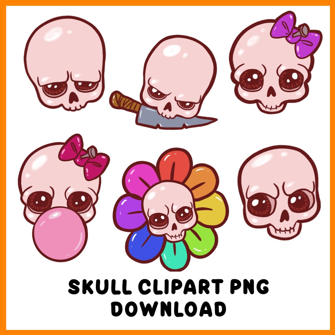 Cute Skull Clipart, Halloween Skull Png Sublimation, Skull Png, Kawaii ...