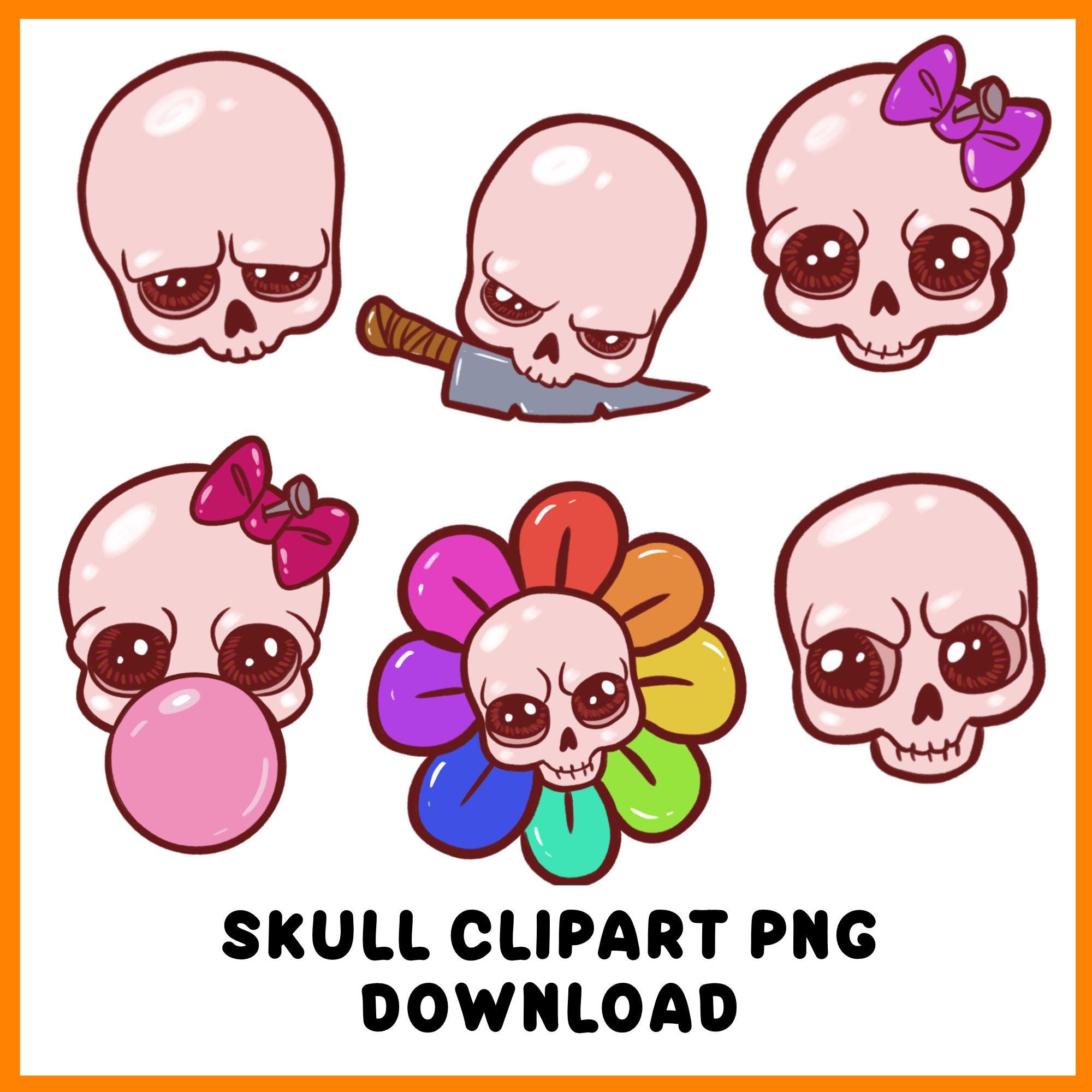 Cute Skull Clipart, Halloween Skull Png Sublimation, Skull Png, Kawaii ...