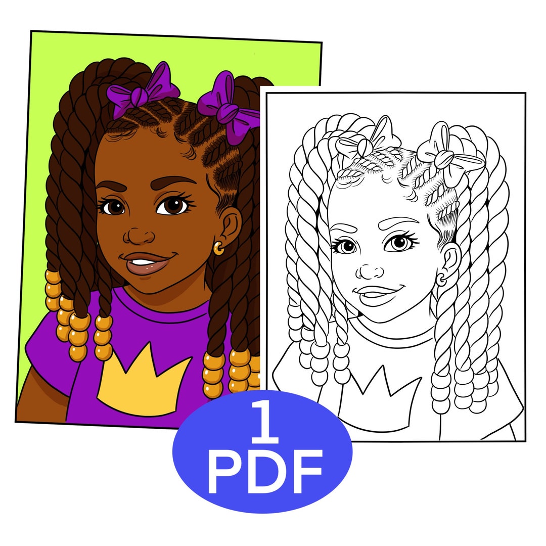 Afro Girl Coloring Page, Coloring Page for Black Girls | Digital ...