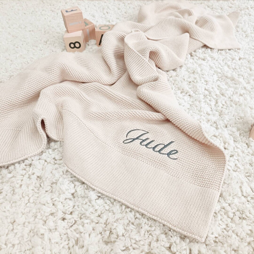 Soft Knit Baby Blanket Personalised With Embroidered Name. Knitted ...