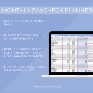 Excel Monthly Budget Planner | 2 Income 4 Paycheck Template | Expense ...