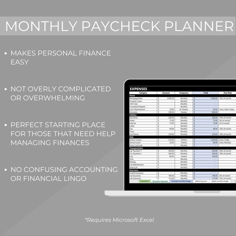 Family Budget Template | 1 Income 2 Paychecks | Excel | Expense Tracker ...
