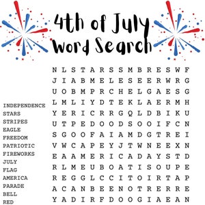 4th of July Word Search Puzzle With Answer Sheet| Fourth of July Word ...