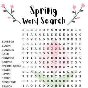 Spring Word Search Puzzle With Answer Sheet| Seasonal Games| Seasonal ...