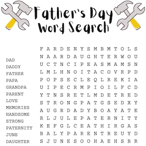 Father's Day Word Search Puzzle With Answer Sheet| Holiday Games ...