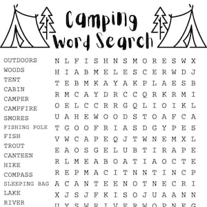 Camping Word Search Puzzle With Answer Sheet, Camping Games, Camping ...
