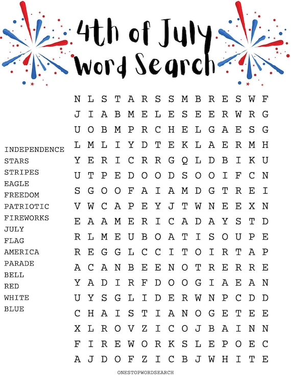4th of July Word Search Puzzle With Answer Sheet Fourth of - Etsy